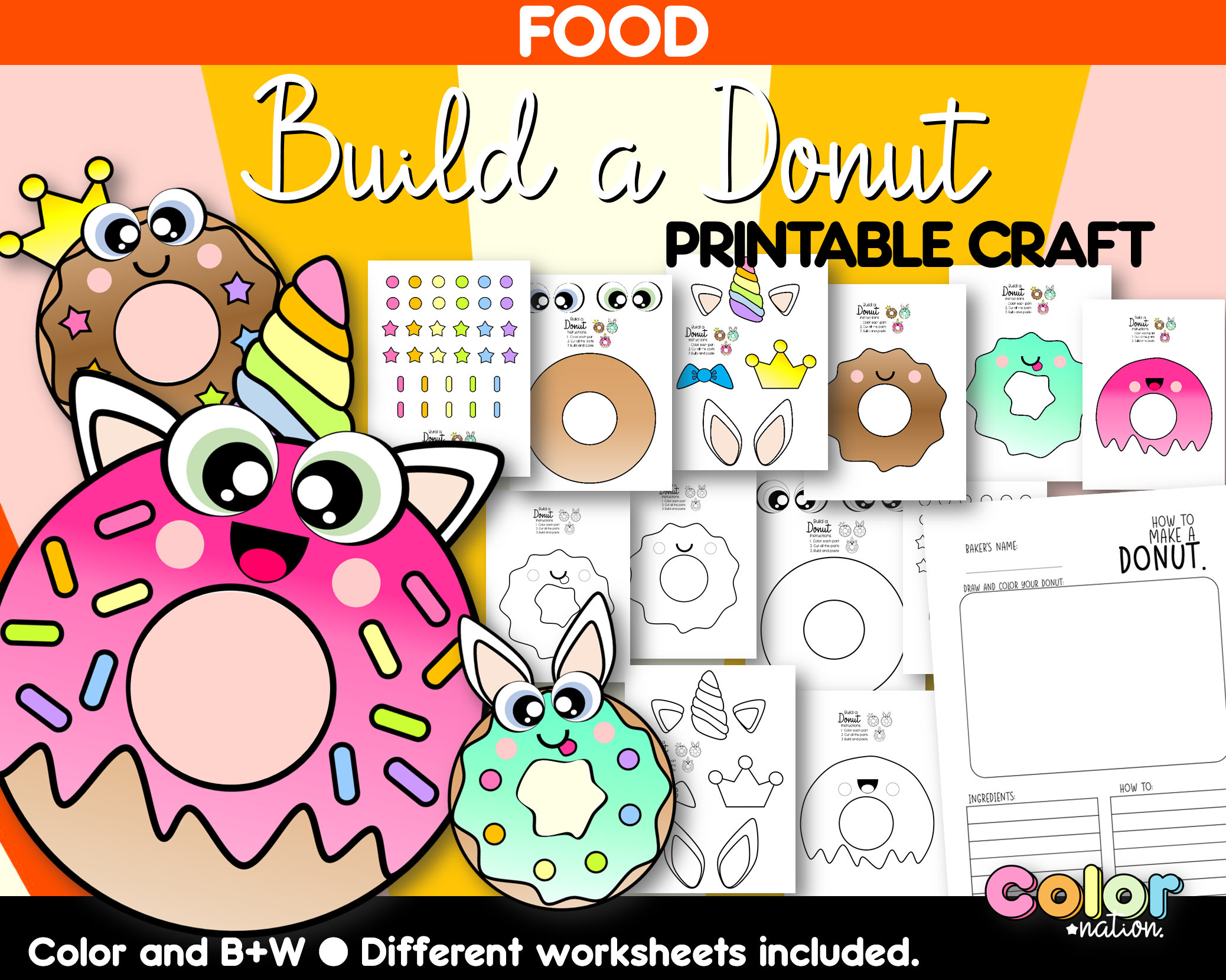 Build a Donut Printable Craft - Food Craft - Chef for a Day - Summer - Etsy