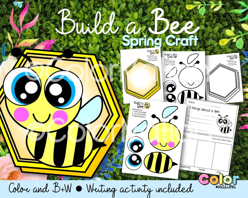 Build a Bee Printable Craft - Spring Coloring Pages - Easter Craft - Etsy