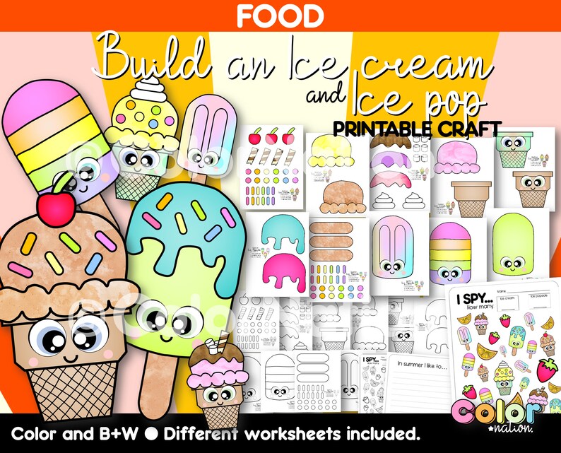 Build an Ice Cream + Ice Popsicle Printable Craft - Food - Summer - I ...