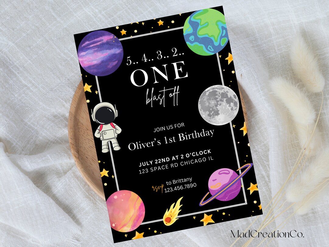 Space Birthday Invitation – One Blast off 1st Birthday – Editable ...