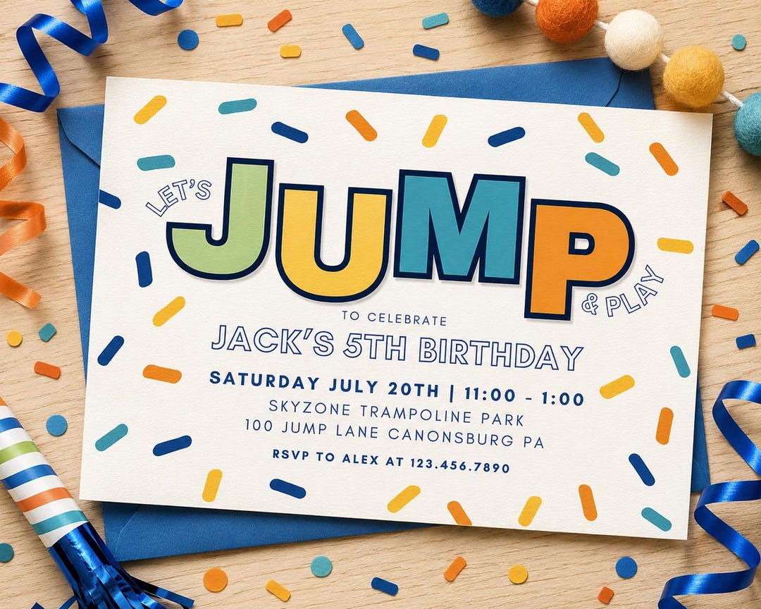 Trampoline Birthday Invitation: Editable Jump Party, Bounce House ...