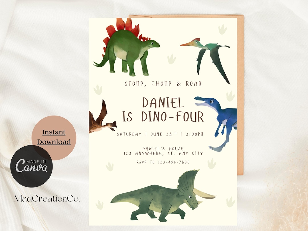 Dinosaur Birthday Invitation Template – Editable Dino Party (instant ...