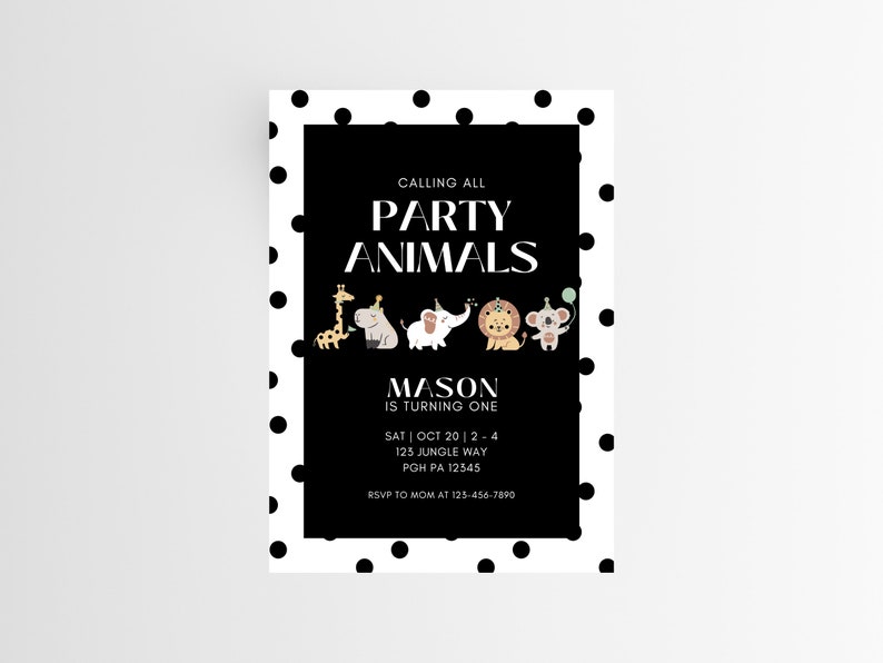 Editable Party Animals Birthday Invite; Party Animals Invitation ...