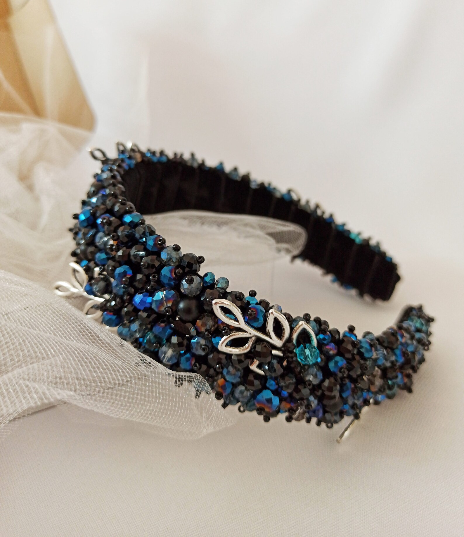 Crystal Blue Headband Crystal Hair Band Bridesmade Crystal Etsy