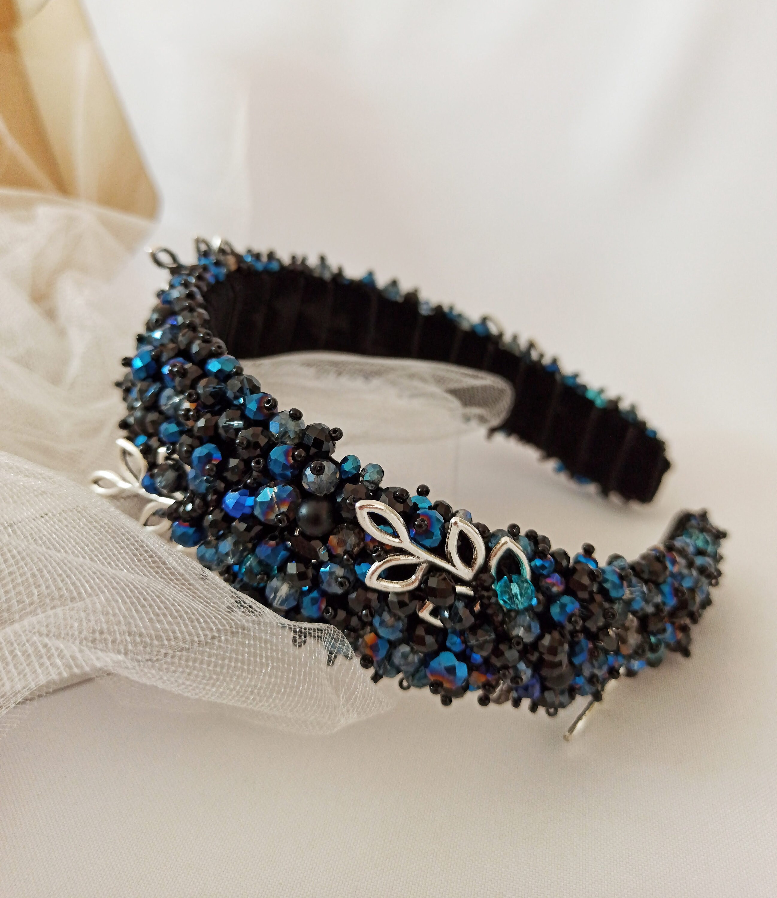 Crystal Blue Headband Crystal Hair Band Bridesmade Crystal Etsy