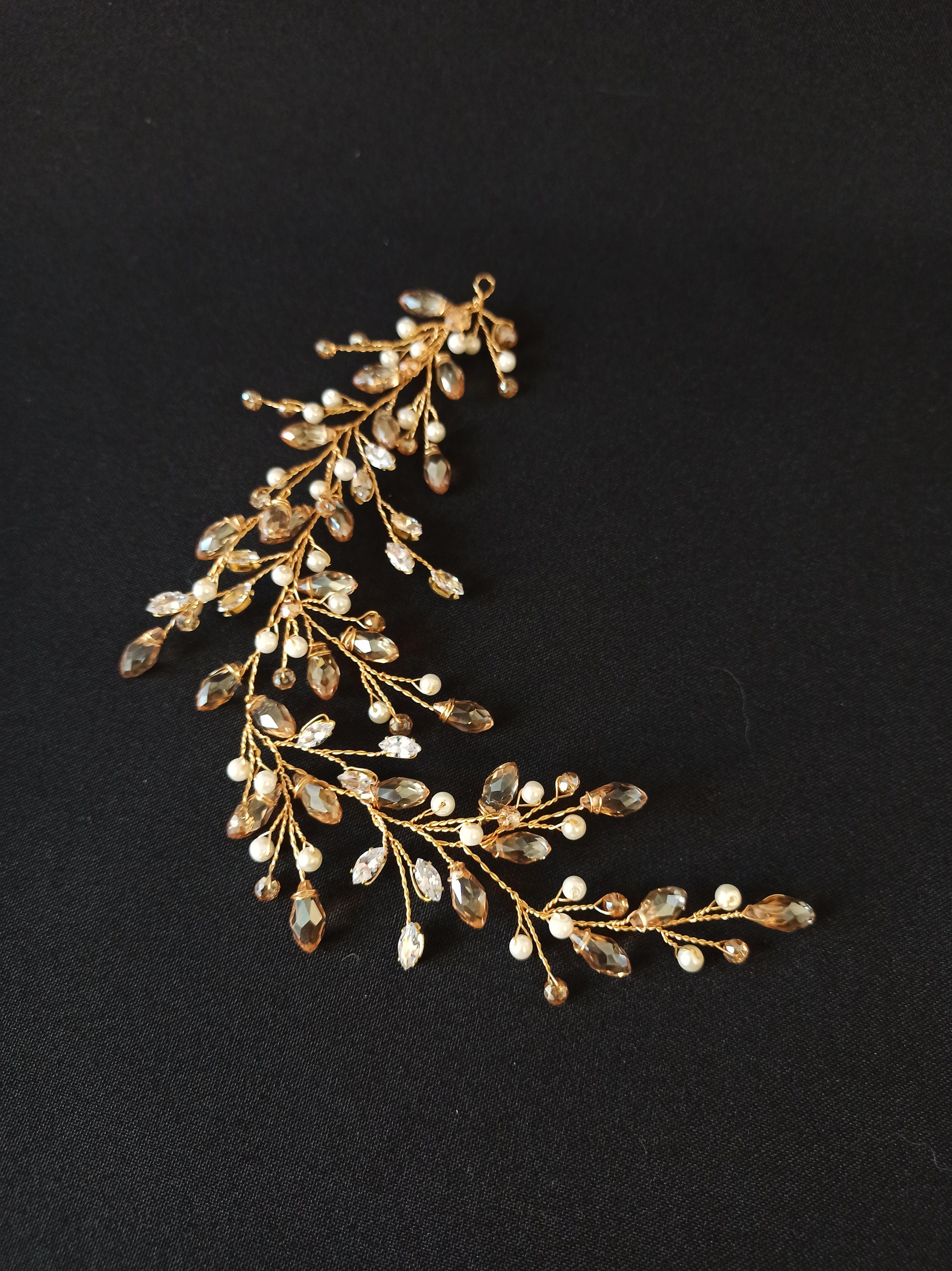Golden Wedding Hairpin Whit Zircons & Pearls, Wedding Haircrystal ...