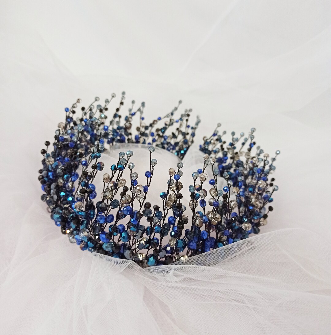 Crystal Blue Crown, Prom Crown, Bridal Crown, Rhinestones Tiara, Winter ...