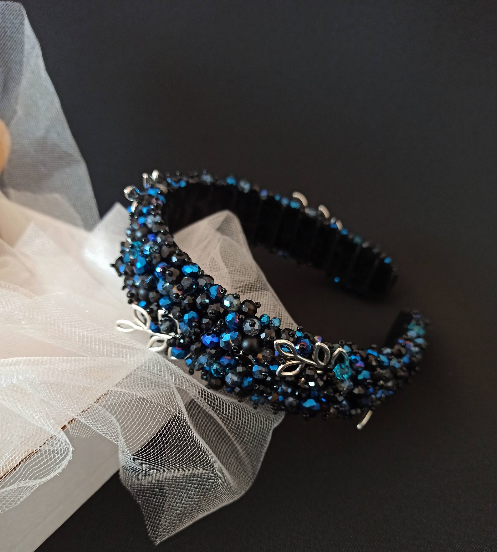 Crystal Blue Headband Crystal Hair Band Bridesmade Crystal Etsy