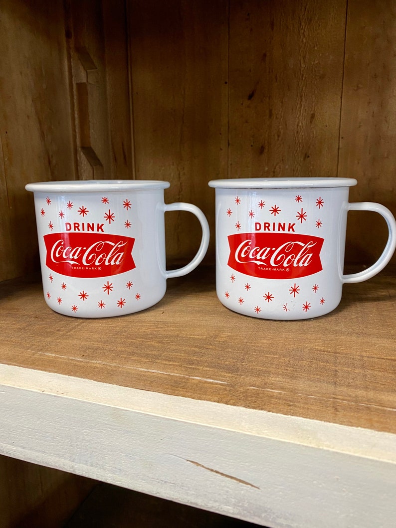 Coca Cola Enamel Mugs Set of 2 - Etsy