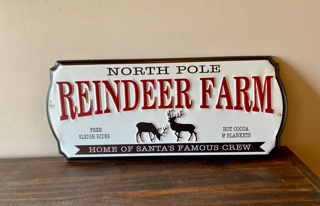 North Pole Reindeer Farm Metal Sign - Etsy
