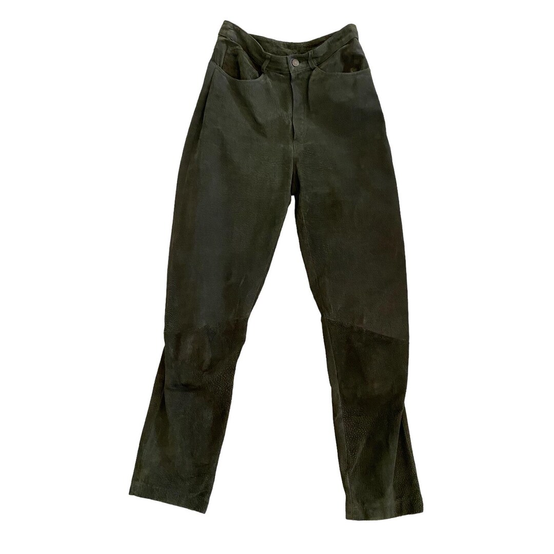 Vintage Lew Magram Womens Olive Green Leather Straight Leg Pants Lined ...