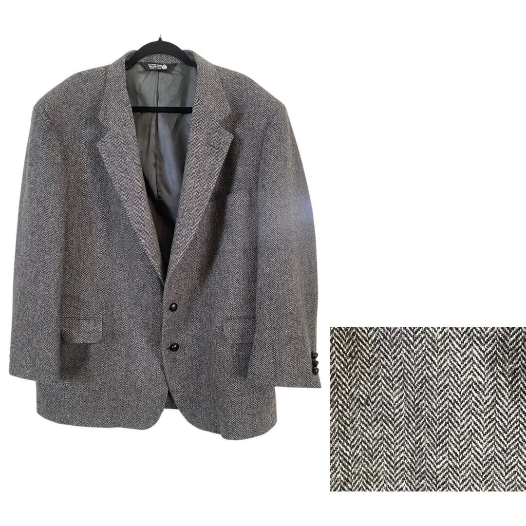 Vtg John Alexander Hartmarx Gray Herringbone Tweed Blazer Sport Coat ...