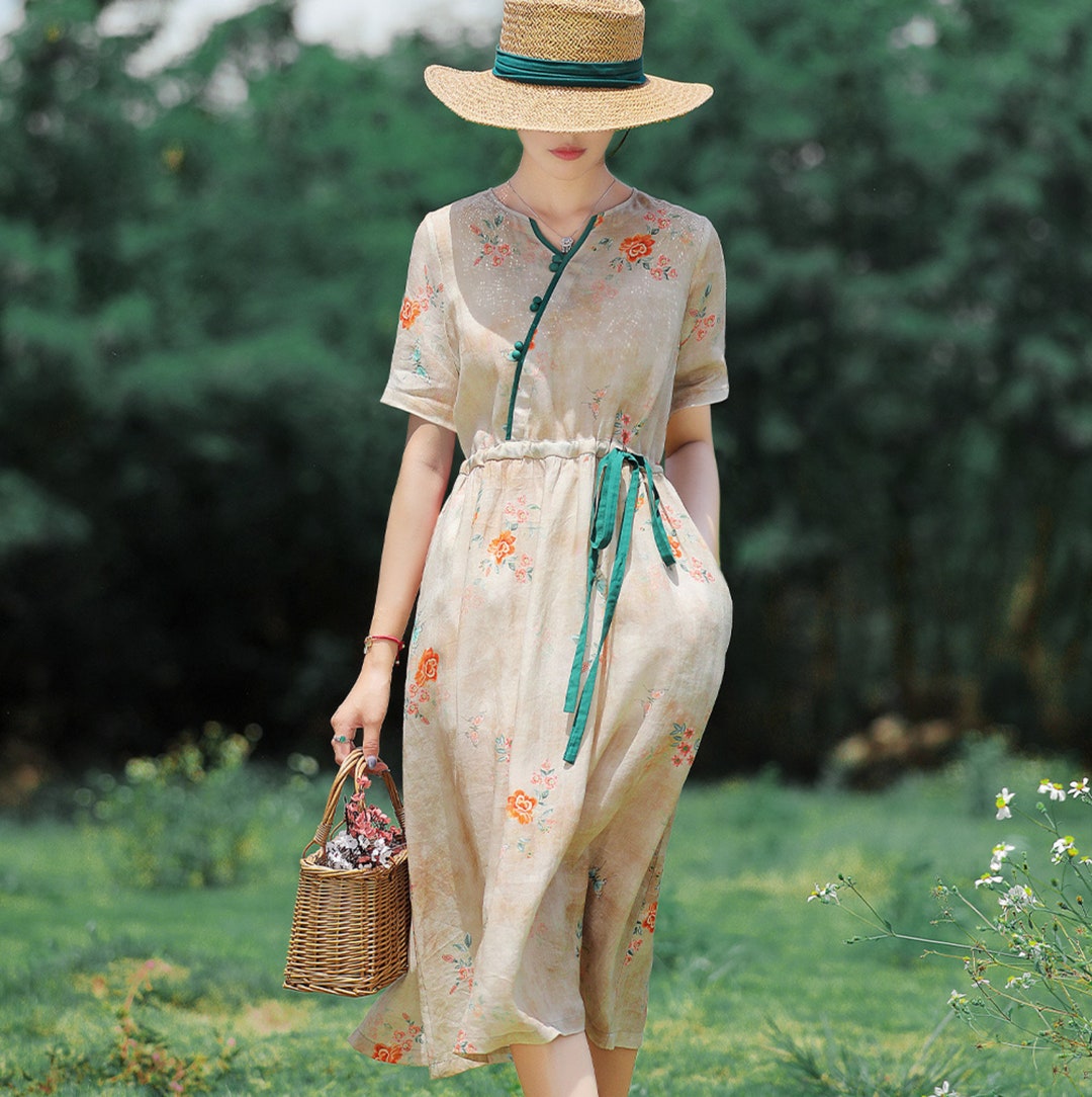 LINEN DRESS Chinese Dress Cheongsam Ramie Dress Qipao Dress Art Retro ...