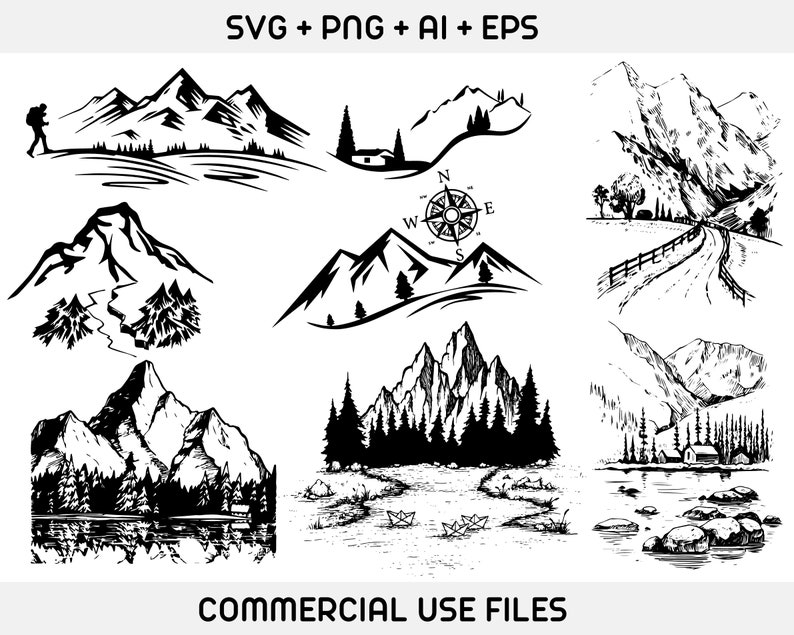 Mountain Scenery SVG Mountain Scenery Silhouette Mountain - Etsy