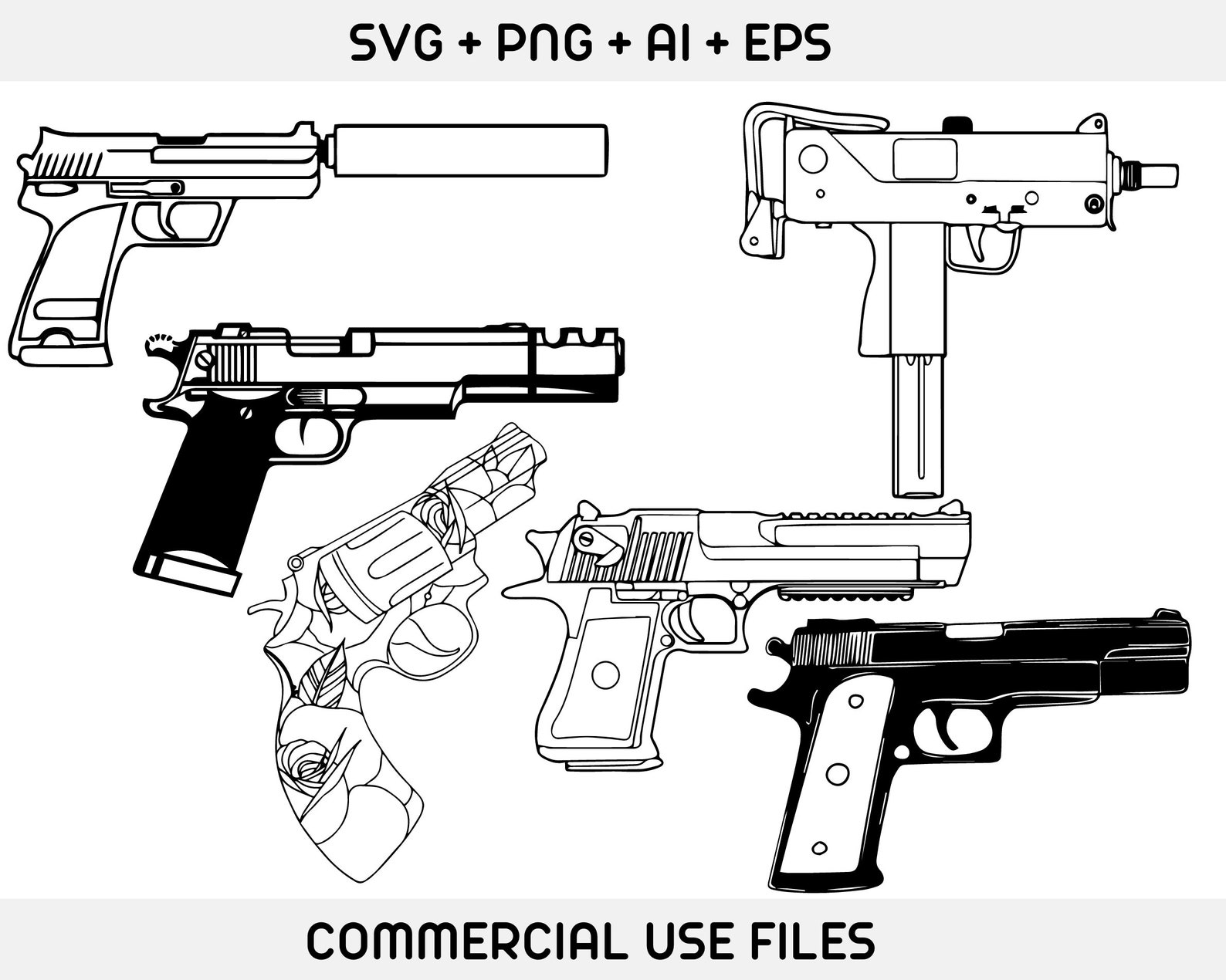 Guns SVG, Military Weapon Svg, Pistol Svg, Weapon Svg, Clipart ...