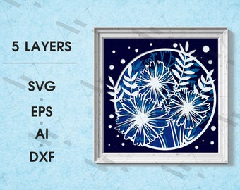 Floral Bouquet SVG Shadow Box Template, Flowers 3D SVG Shadowbox ...