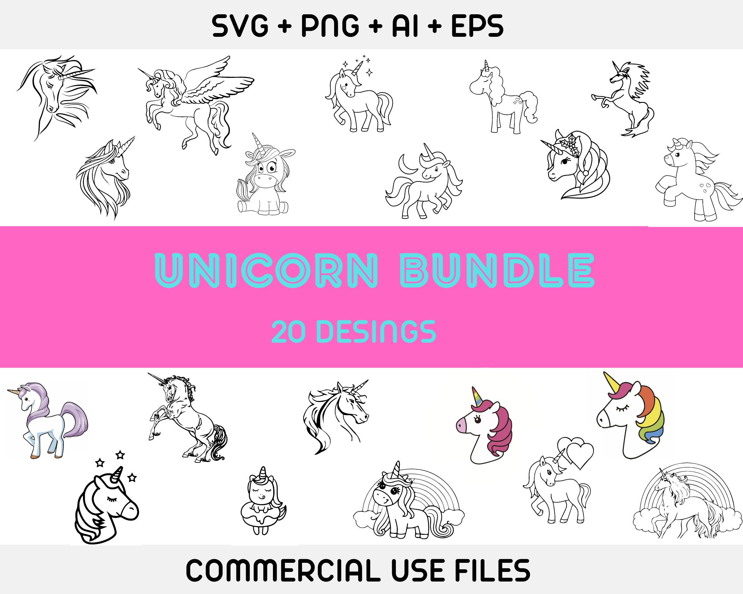 Unicorn Bundle Svg Bundle Svg Unicorn Horn Unicorn Clipart - Etsy