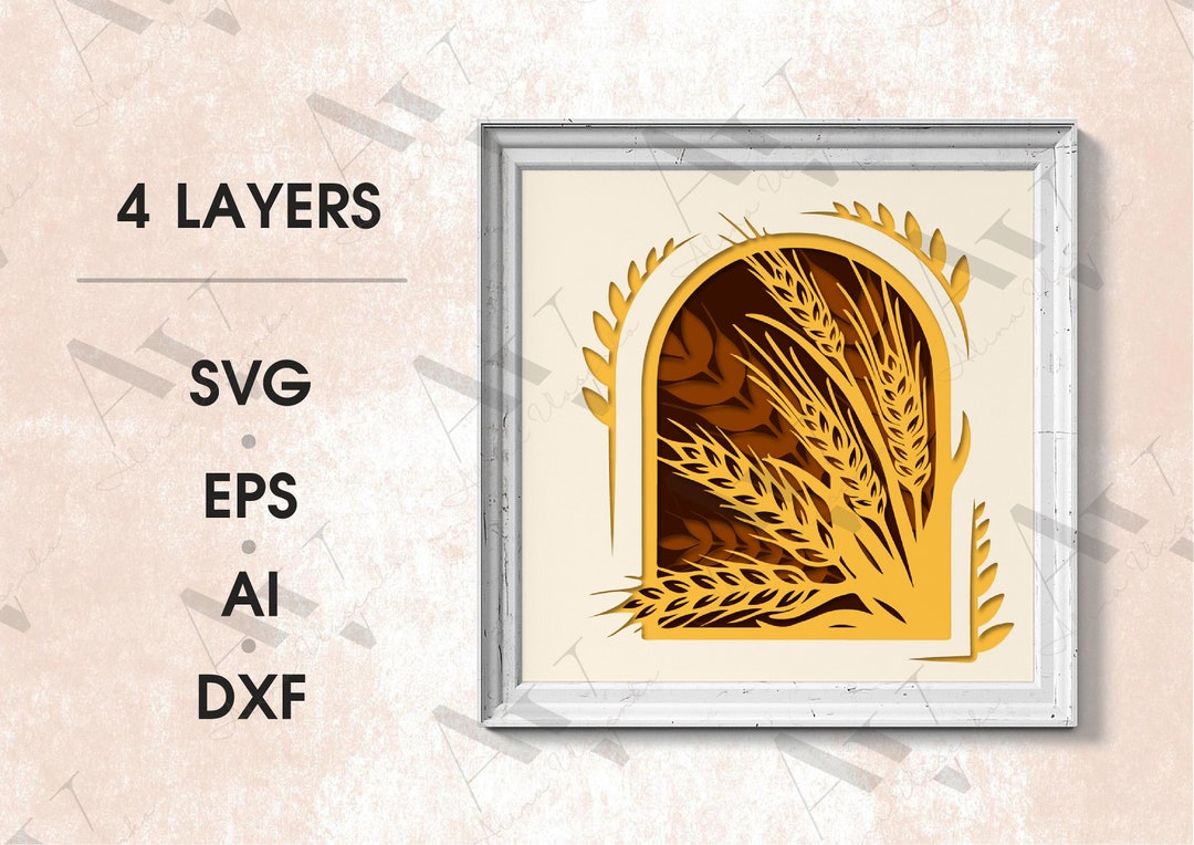 Wheat Shadow Box SVG, 3D Wheat Paper Cut Template Light Box SVG Digital ...