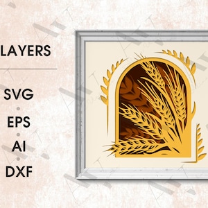 Wheat Shadow Box SVG, 3D Wheat Paper Cut Template Light Box SVG Digital ...