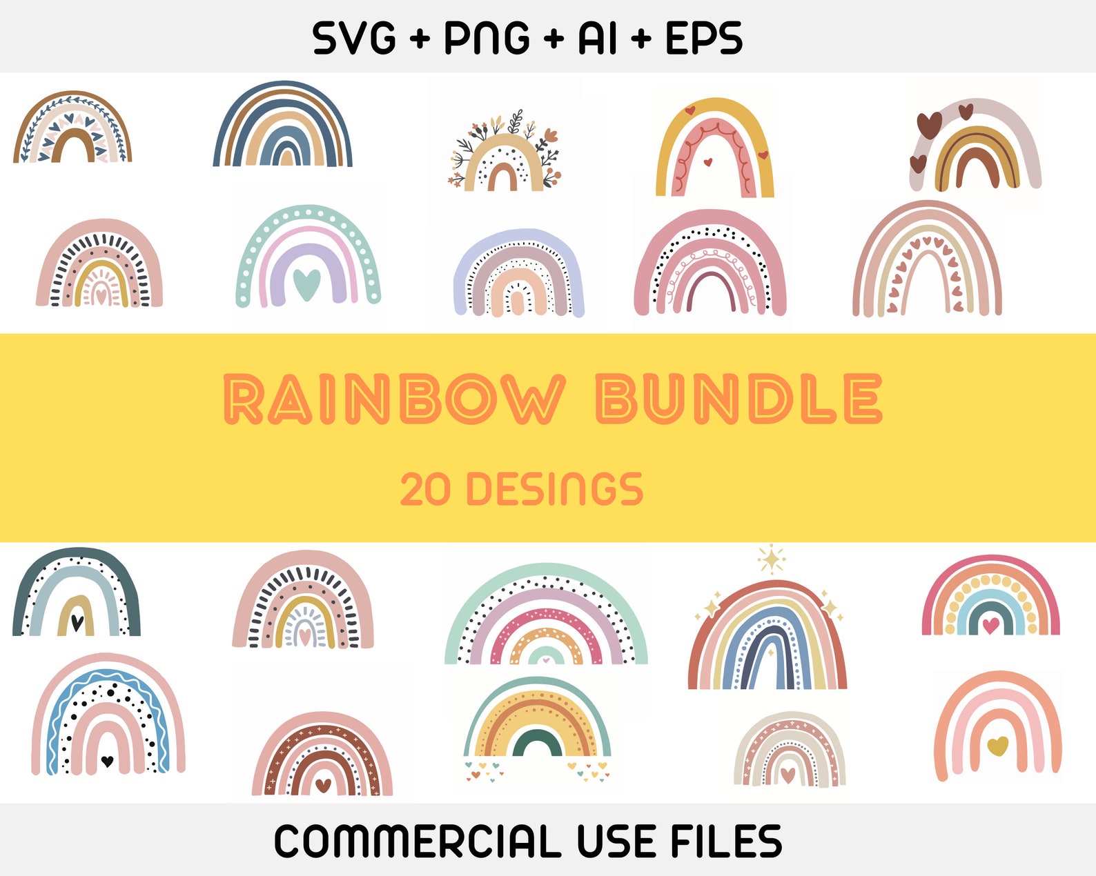 Rainbow Svg Bundle, Rainbow Svg, Rainbow Clipart, Rainbow With Heart ...