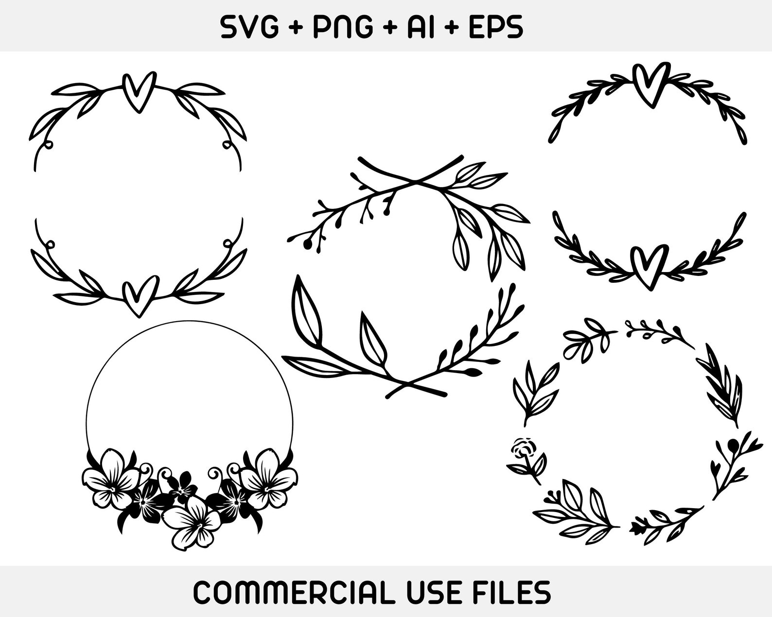 Wreath Svg Bundle, Circle Svg Bundle, Floral Wreath Svg, Heart Laurel ...