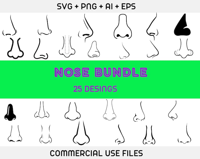 Nose Vector Clipart Set / Outline, Stamp and Color Drawing Graphic ...