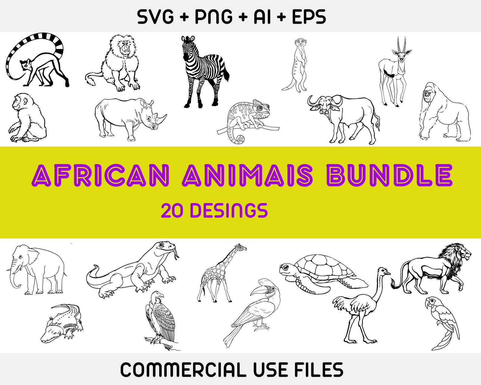 African Animal SVG African Animal Silhouette Animal Bundle - Etsy