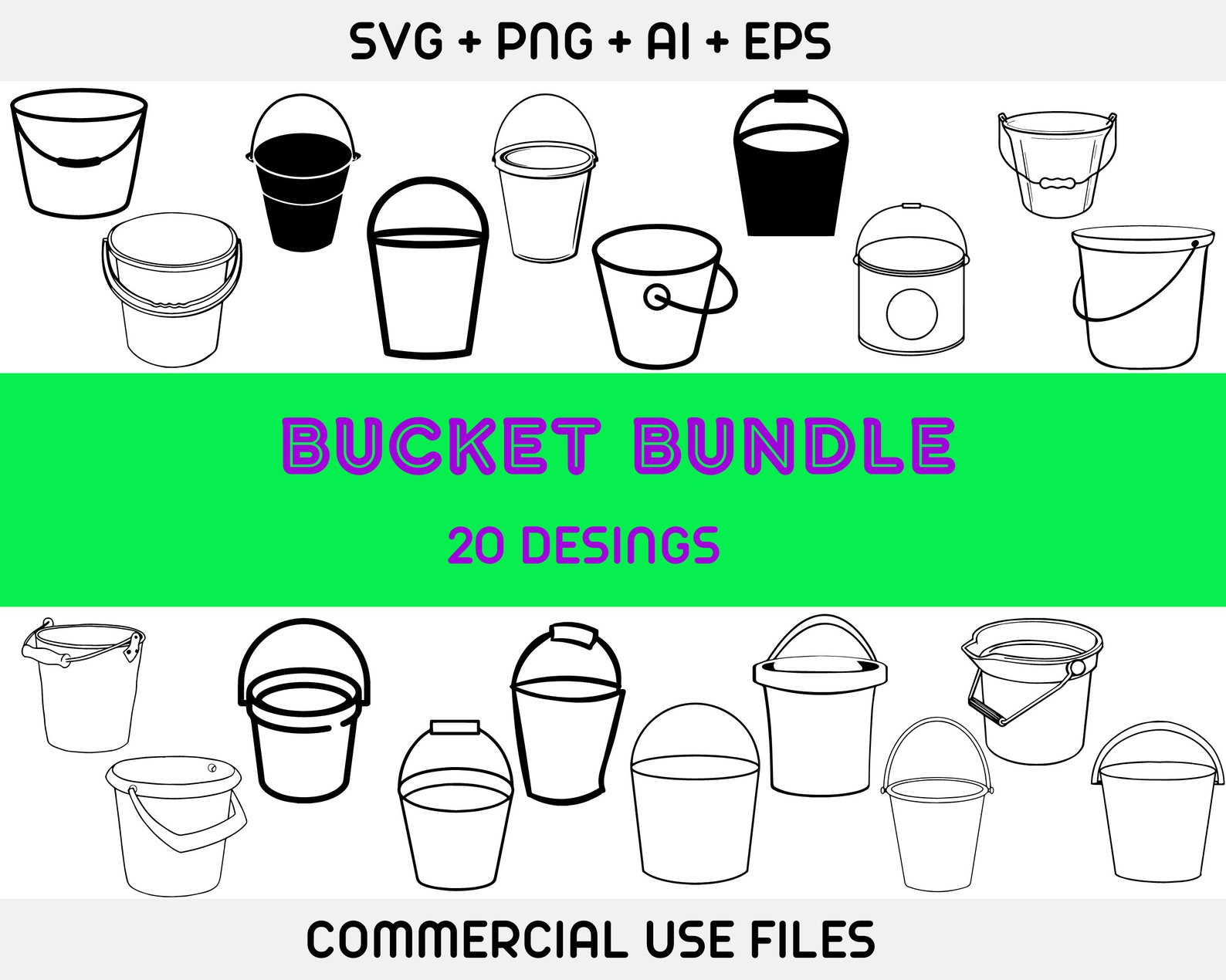 Bucket Svg Bundle Bucket Svg Bucket Silhouette Water Bucket - Etsy