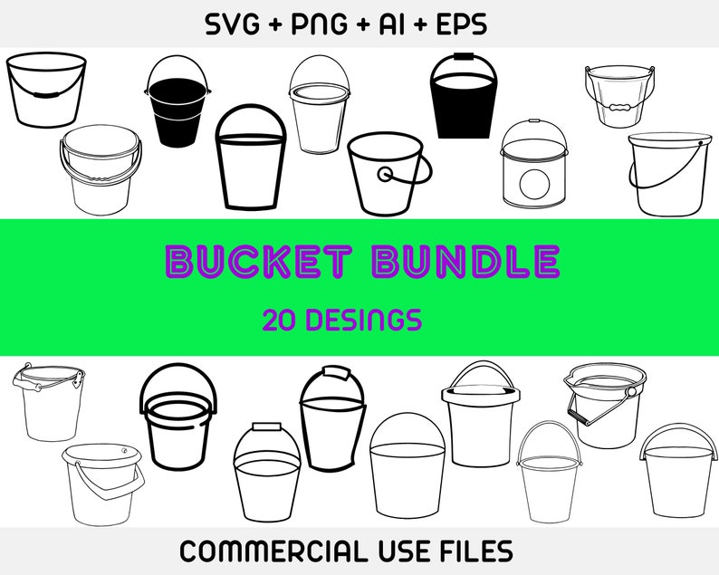 Bucket Svg Bundle Bucket Svg Bucket Silhouette Water Bucket - Etsy
