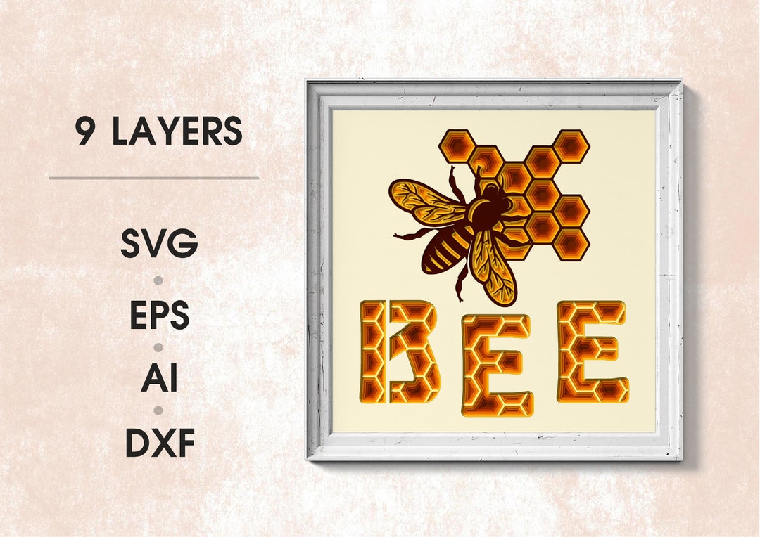 3D Biene SVG DXF 3d Bee Shadow Box svg, Honey Comb svg 3D geschichtete ...