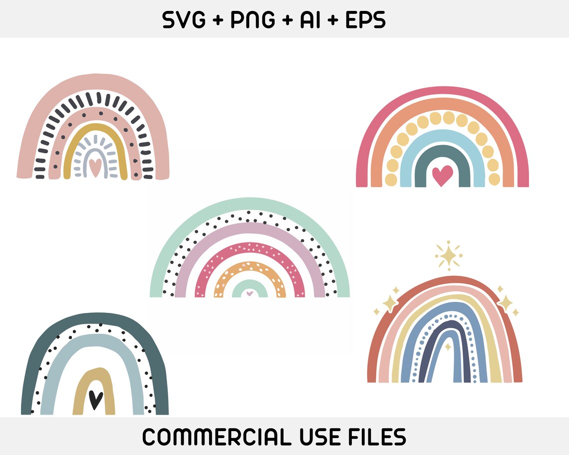 Rainbow Svg Bundle, Rainbow Svg, Rainbow Clipart, Rainbow With Heart ...