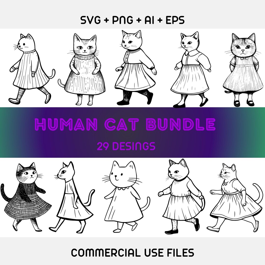 Cat in Dress Svg, Humanoid Cat Svg, Cat Model Svg, Cat Human Wall Art ...