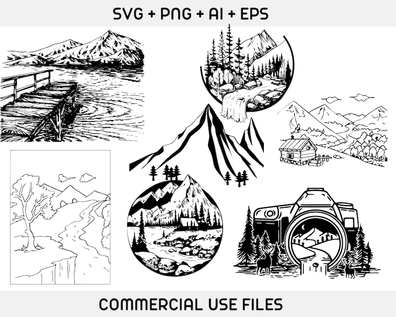 Mountain Scenery SVG Mountain Scenery Silhouette Mountain - Etsy