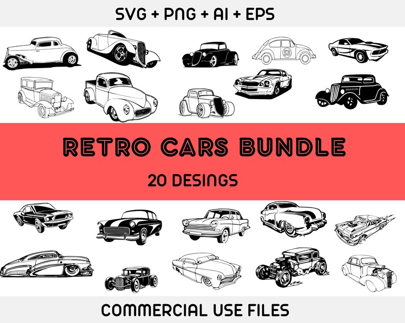 Retro Cars SVG Bundle Retro Car Silhouette Svg Classic Car - Etsy