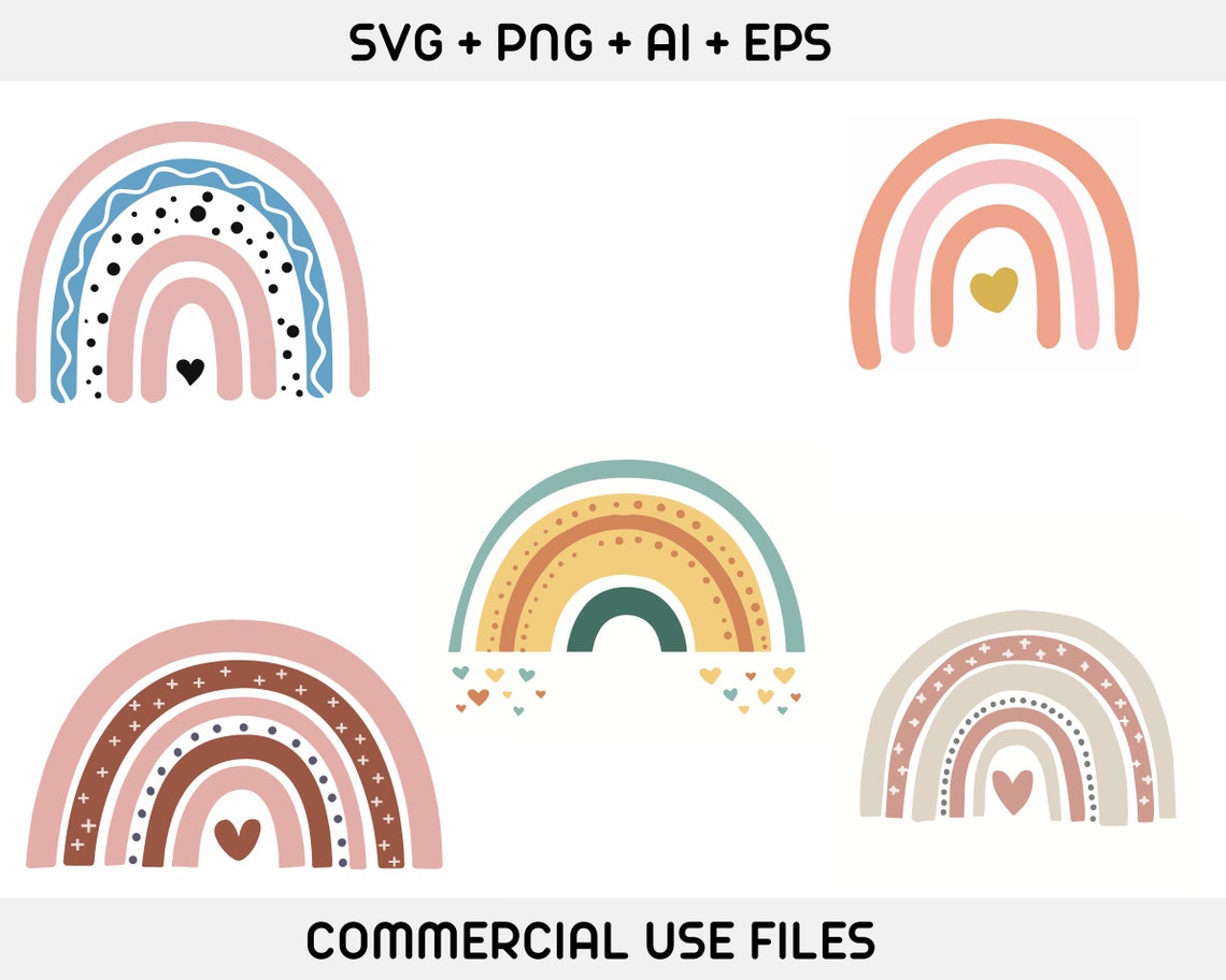 Rainbow Svg Bundle, Rainbow Svg, Rainbow Clipart, Rainbow With Heart ...