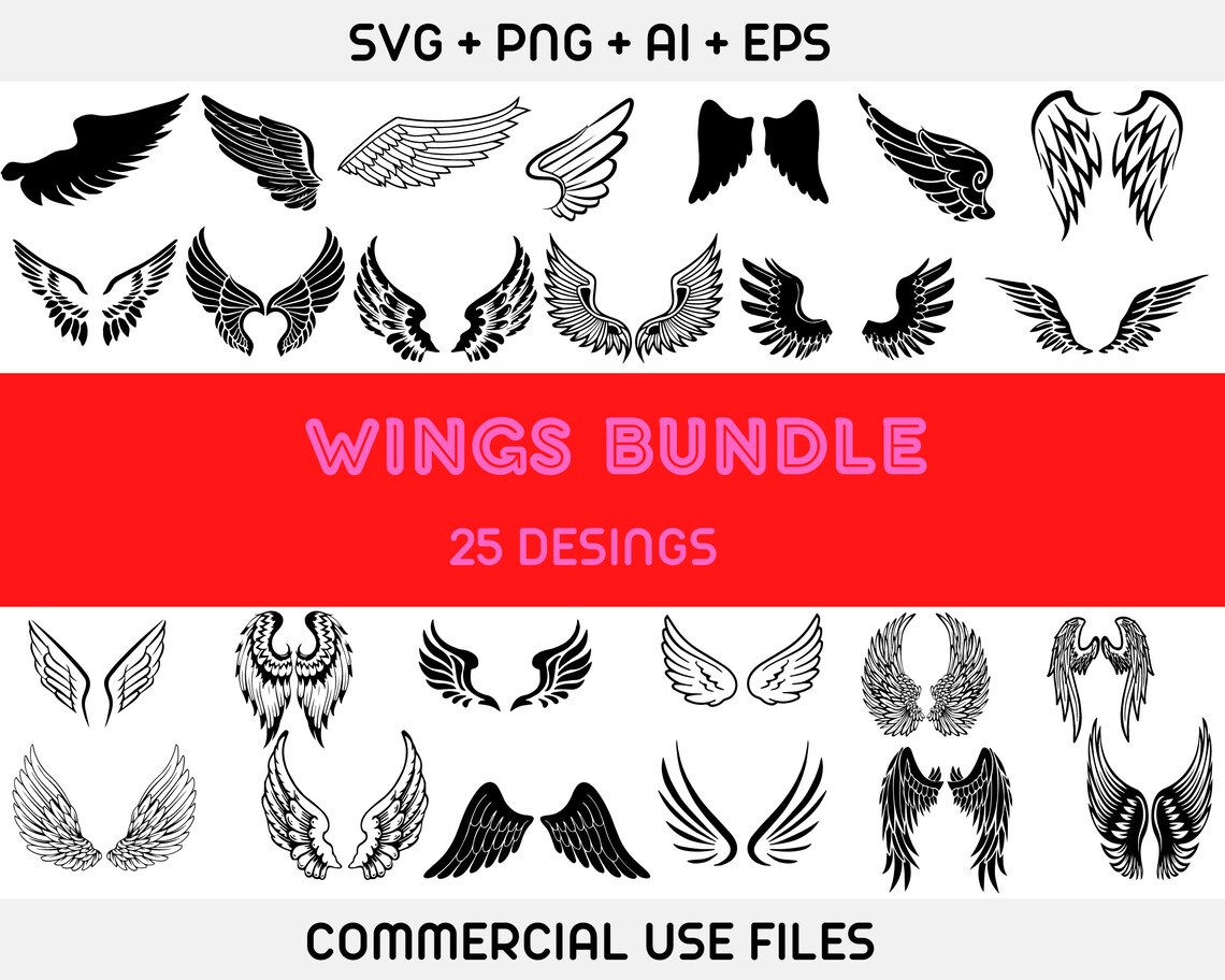 Wings SVG Bundle, Wings Svg, Angel Wings Svg, Wings Cut File, Wings ...