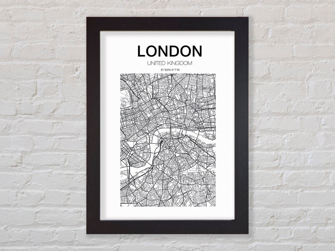 Map of London Art Print, Wall Art, Poster, Available Framed. A5, A4, A3 ...