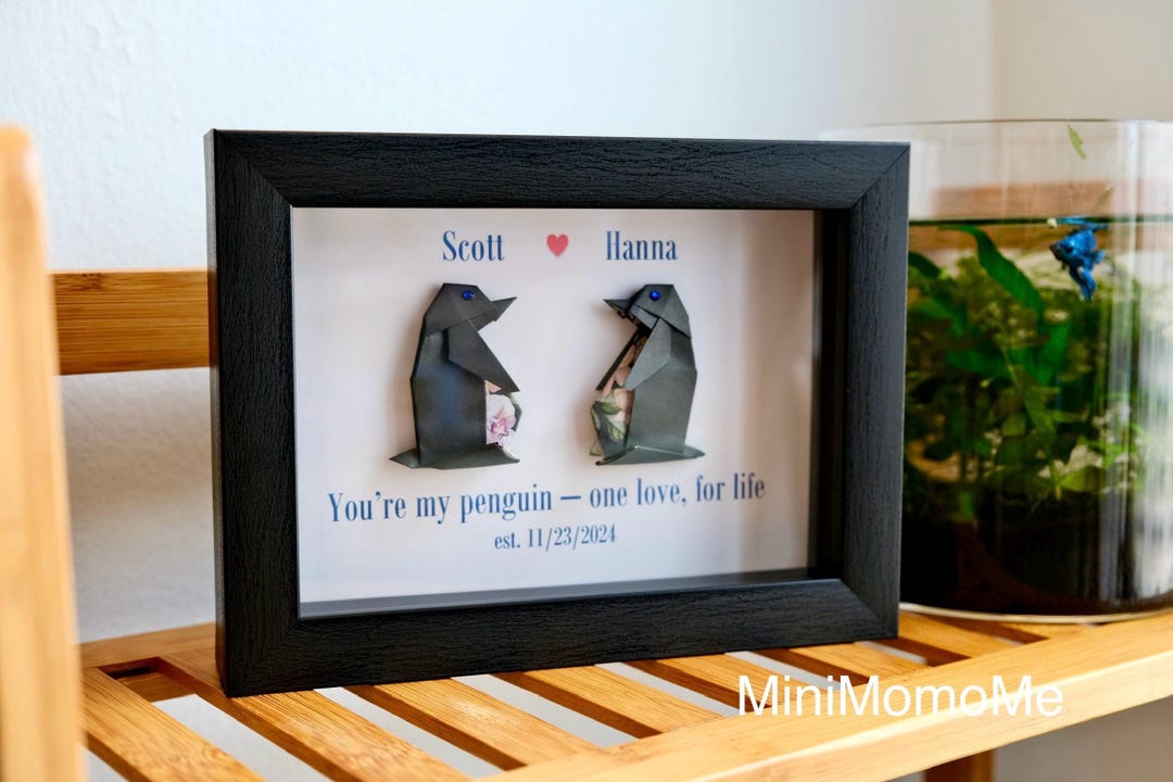 Personalized Origami Penguins 1st Anniversary Paper Gift - Shadow Box ...