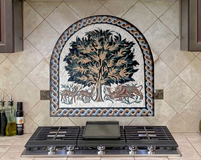 Kitchen Backsplash Tree of Life Mosaic Wall Tile , Marble Kitchen ...