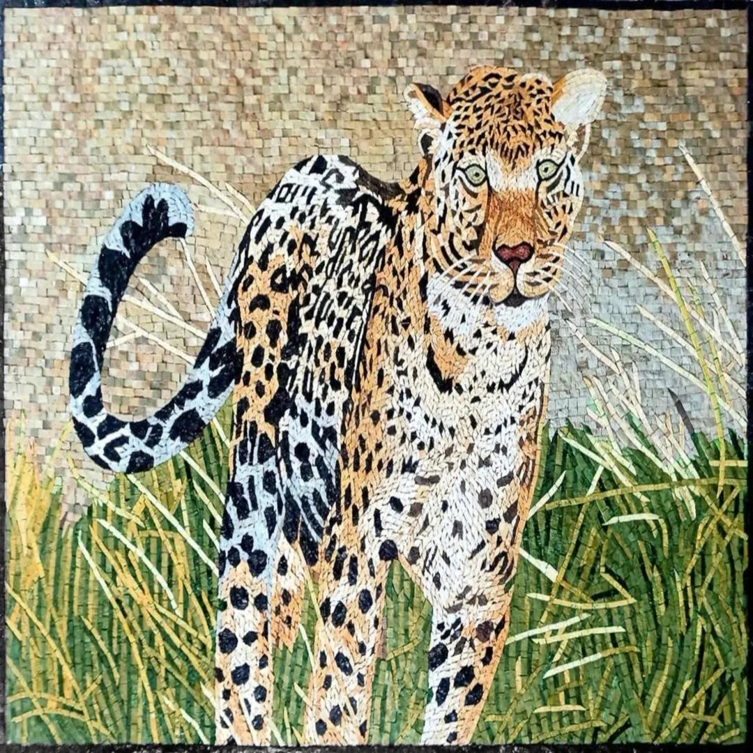 Leopard Portrait Marble Mosaic Wall Art Handcrafted Leopard Wall Decor ...