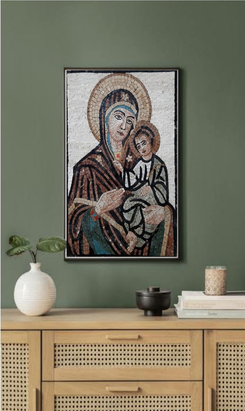 Jesús y la Virgen María Mosaico arte de la pared - Murales de mosaico ...