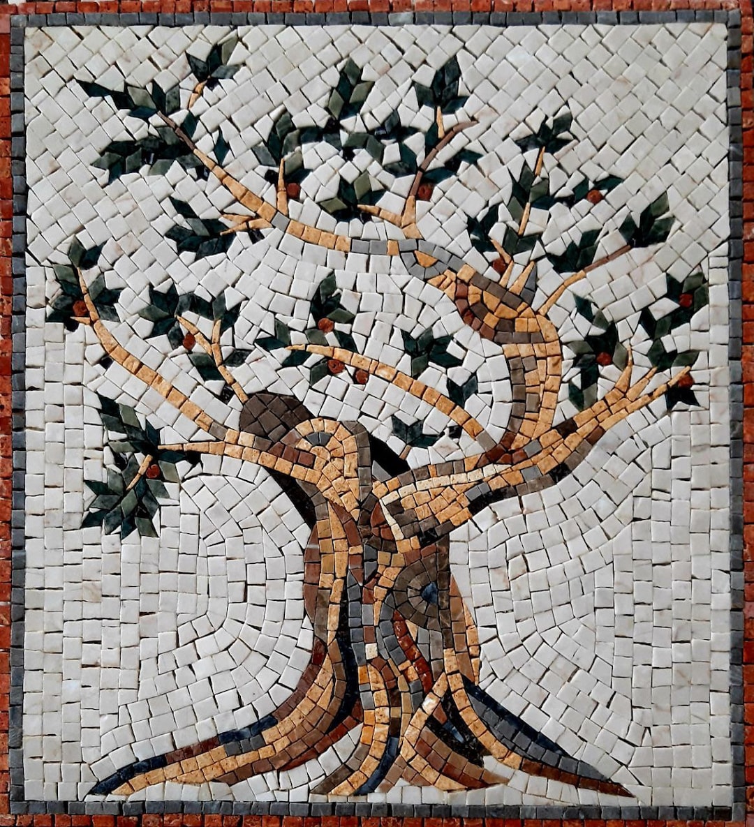 Olive Tree Mosaic Wall Art Kitchen Backsplash Marble Mosaic Tile - Etsy