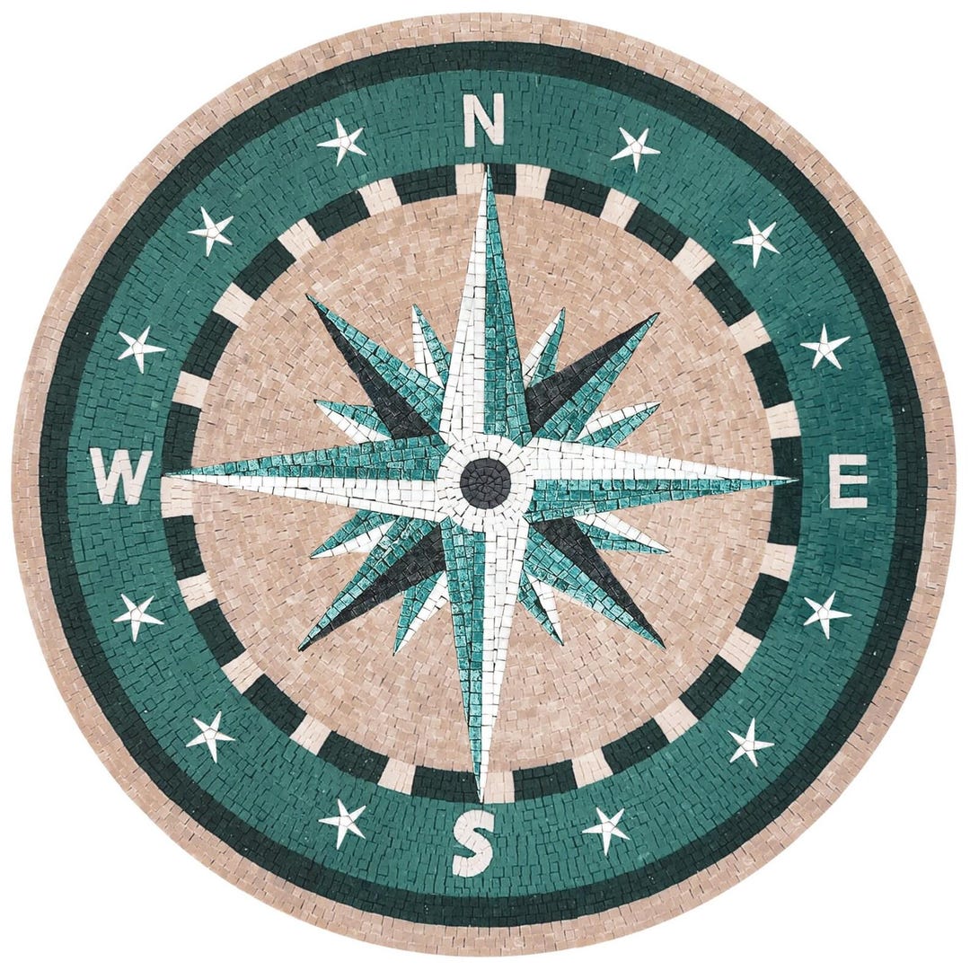 Compass Rose Nautical Marble Mosaic Tile Medallion, Marble Flooring ...