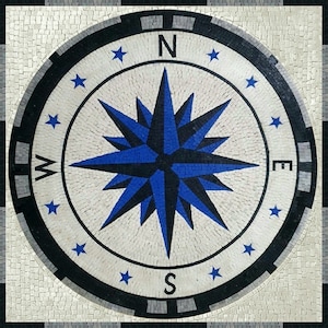Compass Rose Nautical Marble Mosaic Tile Marble Compass Mosaic Ideal ...
