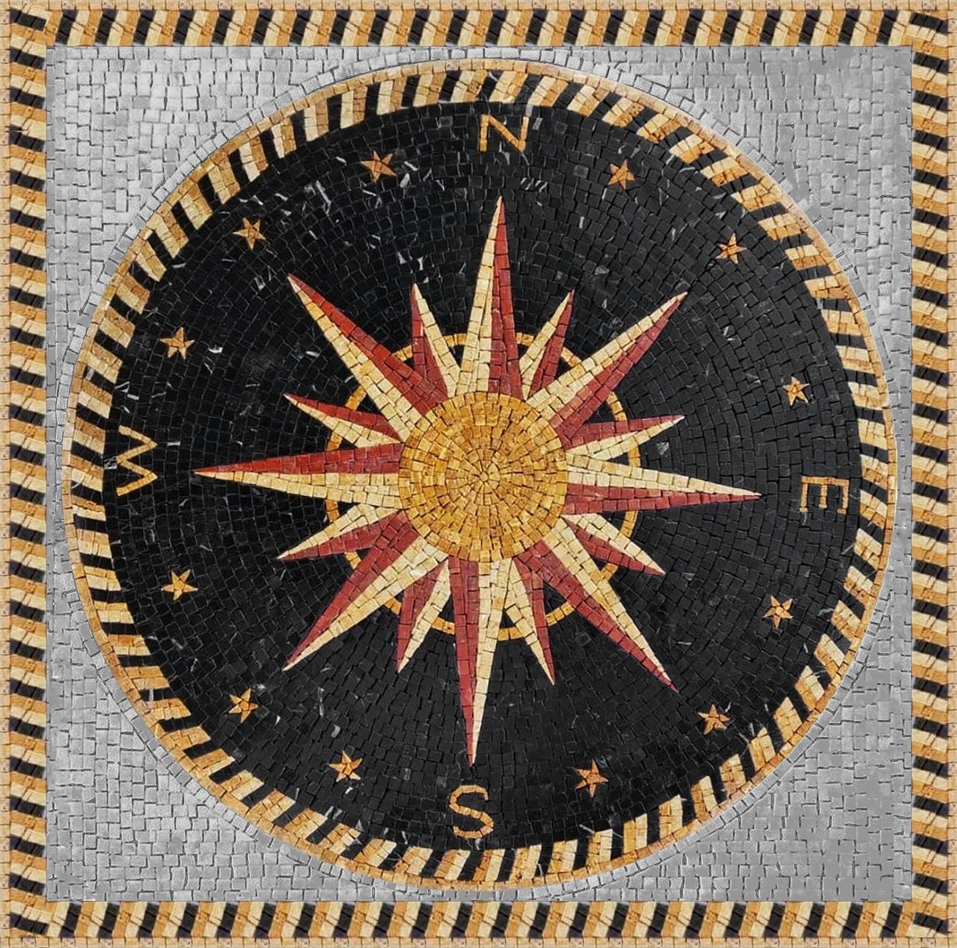 Compass Rose Nautical Marble Mosaic Tile Marble Compass Mosaic Ideal ...