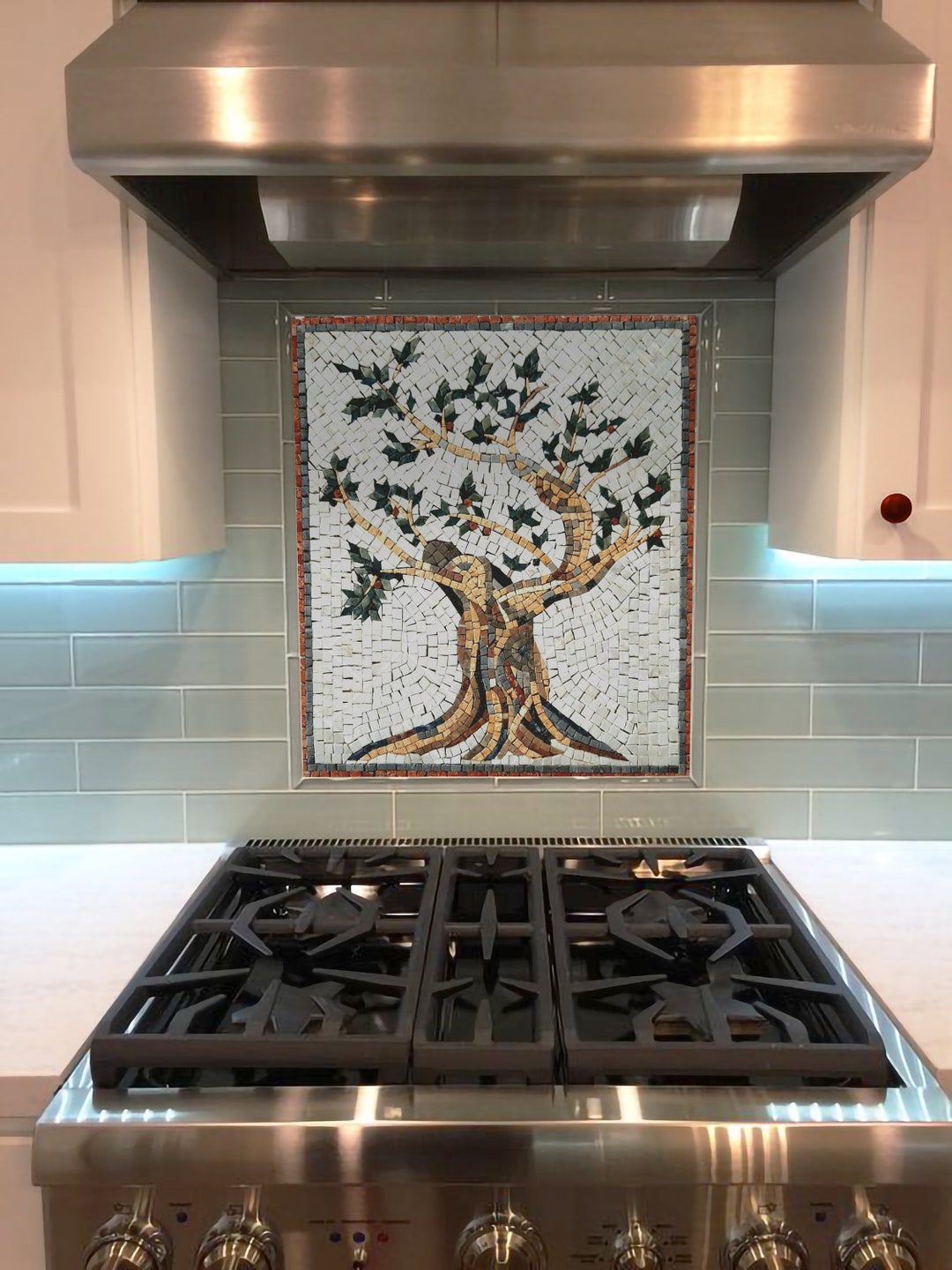 Kitchen Backsplashes, Olive Tree Mosaic, Stove Back Cover— Kitchen Splashback , Stove Backsplash ...