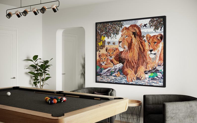 Lions Mosaic Wall Art Marble Mosaic Murals - Etsy