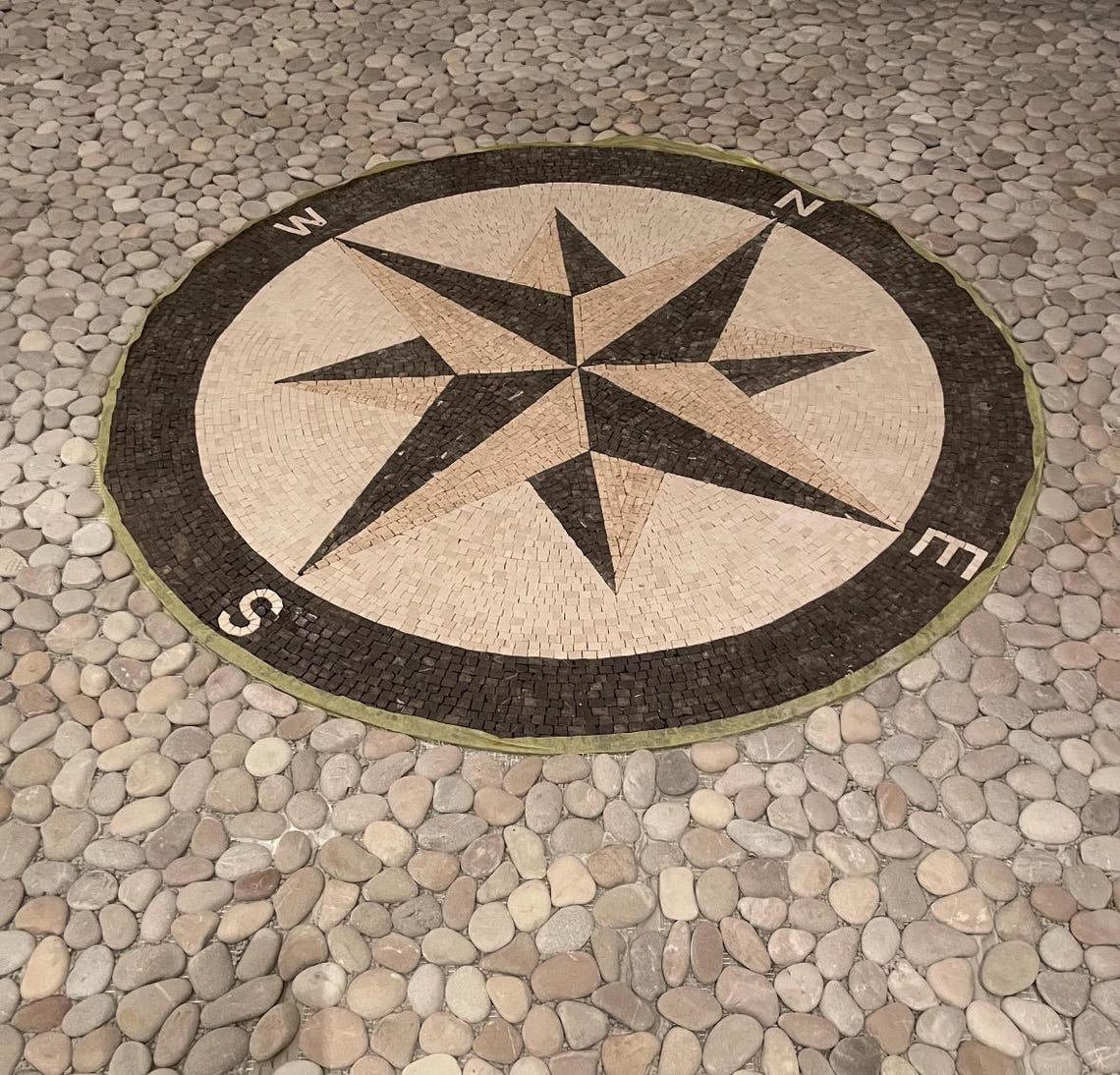 Compass Rose Nautical Marble Mosaic Medallion, Windrose Backsplash Tile ...