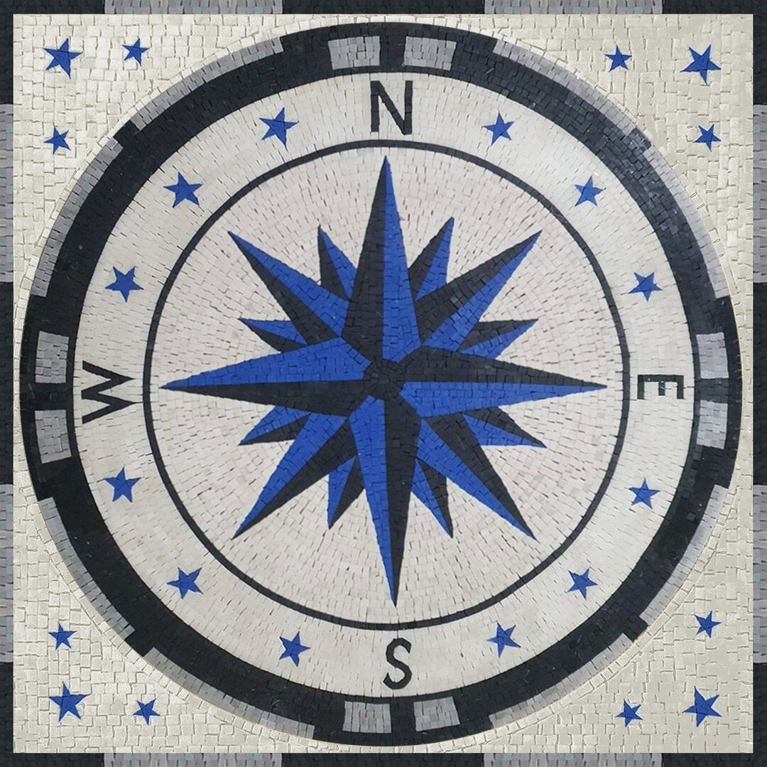 Decorated Tiles Compass Rose Nautical Marble Mosaic Tile , Windrose ...