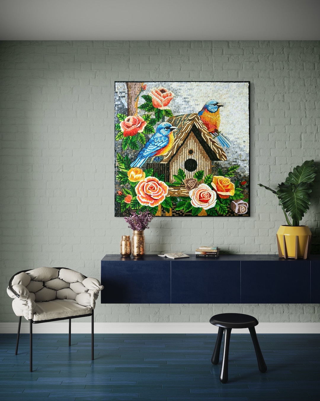 Birds Mosaic Wall Art Handmade Marble Mosaics Art Mosaic Backsplash - Etsy